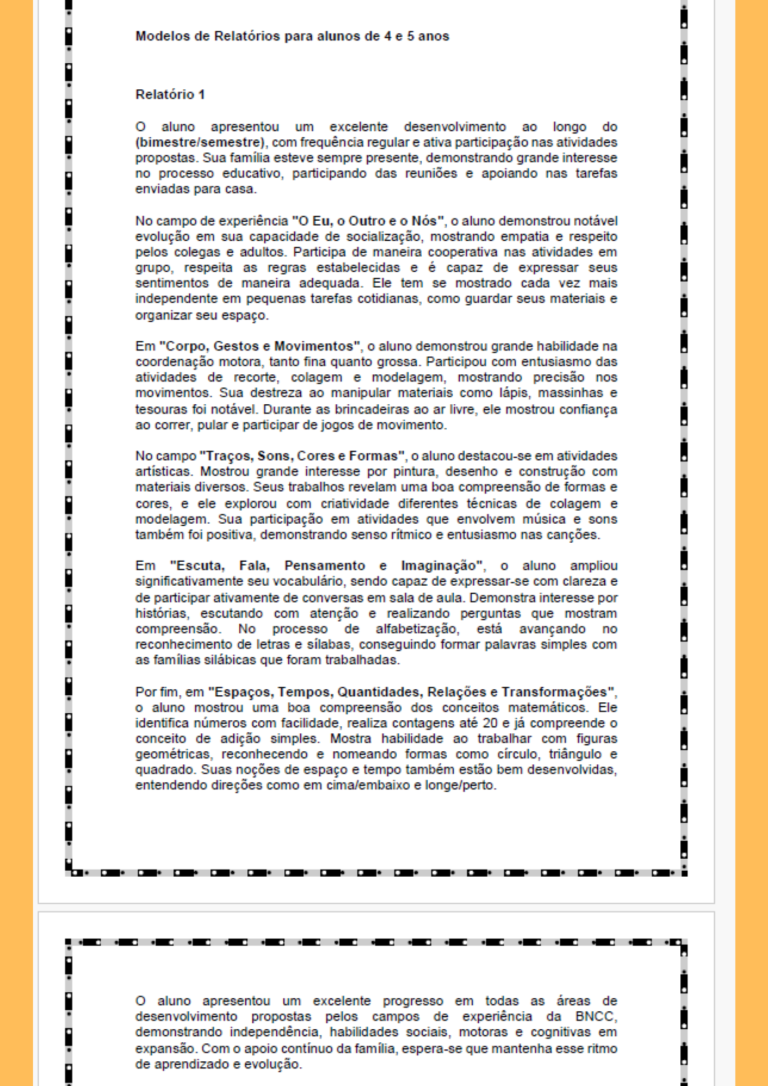 35 modelos de relatórios para Educação Infantil 4 e 5 anos - Volume 3 ...
