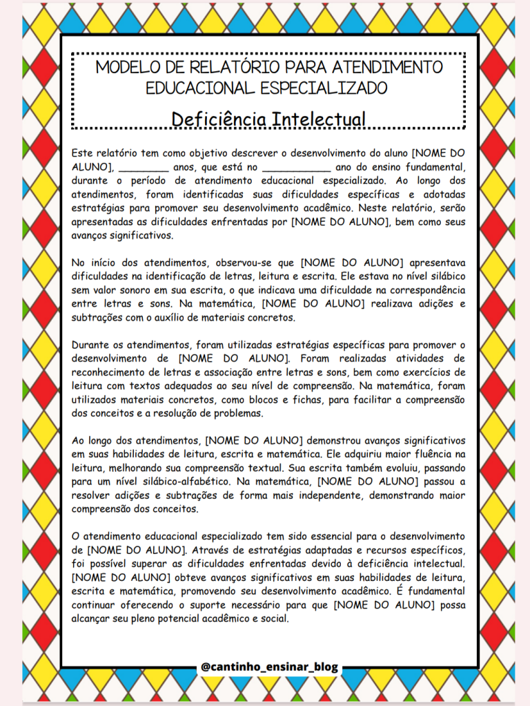 16 modelos de relatórios para alunos do Atendimento Educacional ...
